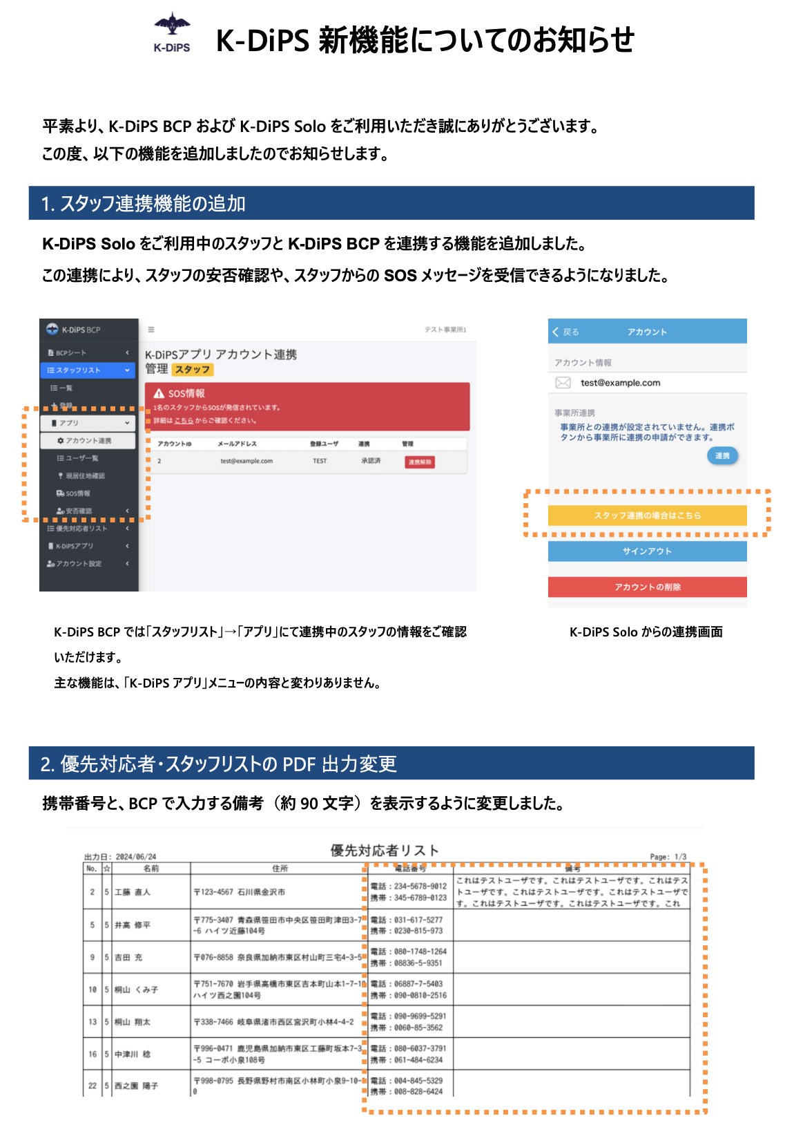 K-DiPS BCPにスタッフの安否確認機能が実装されました！ | K-DiPS